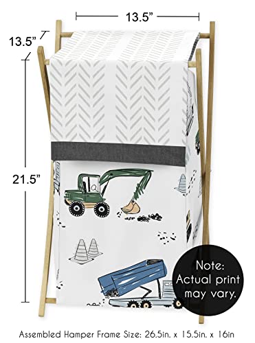 Sweet Jojo Designs Construction Truck Baby Kid Clothes Laundry Hamper - Grey Yellow Black Blue and Green Transportation Chevron Arrow