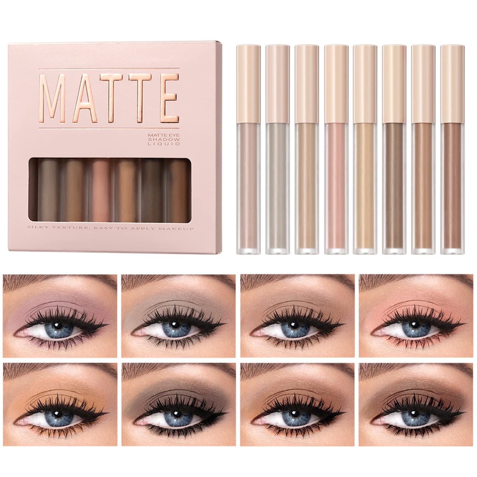 DAGEDA Matte Eyeshadow Set, 8 Colors Liquid Eye Shadow Smooth Cream Matte Eyeshadow Nude, Lightweight High Pigmented Velvet Eye Shadow, Neutral Naked Long Lasting Waterproof Creamy Eye Makeup