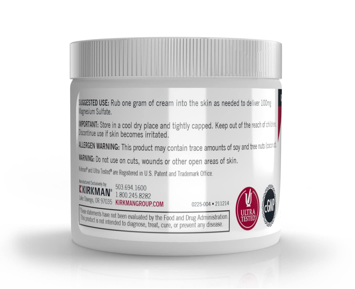 Kirkman – Epsom Salt Cream – 4oz Cream – Gluten Free – Casein Free