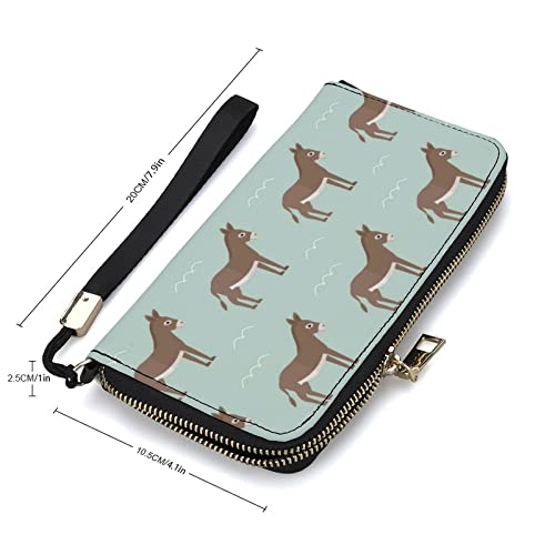 FunnyStar Donkey Women's Long RFID Hand Wallet Wristlet Clutch Purse PU Leather Handbag with Wrist Strap