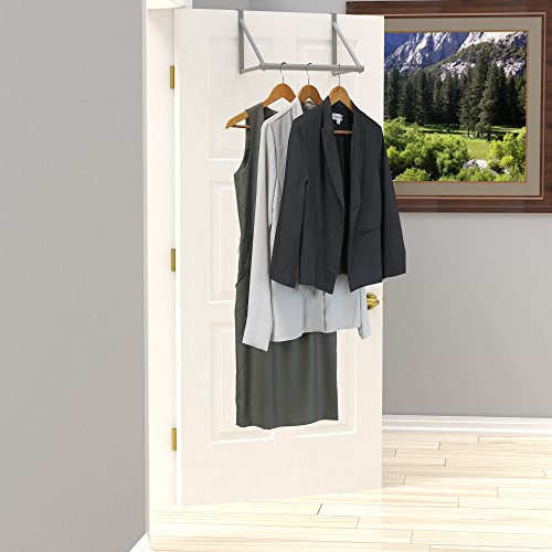 Simple Houseware Over the Door Clothes Hanging Rod, Silver