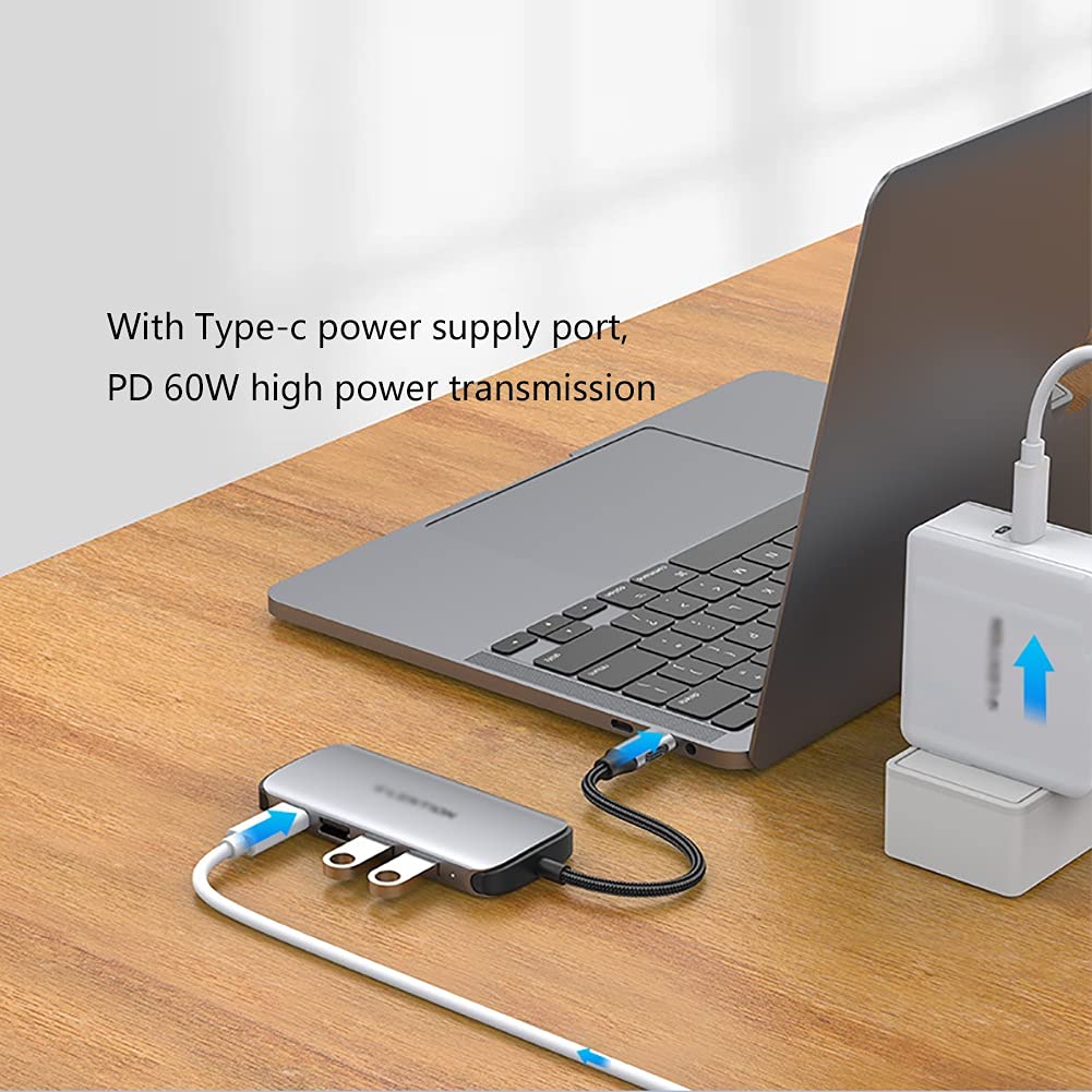 Hub Dock Adapter USB C Dock 8-in-1 Type C Hub Adapter Docking Station with Ethernet, 4K HDMI, 2 USB 3.0, USB 2.0, SD/TF Card Reader, PD 60W Computer Accessories