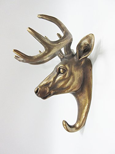 Pacific Giftware Wild Animal Head Single Wall Hook Hanger Animal Shape Rustic Faux Bronze Decorative Wall Sculpture (Buck)