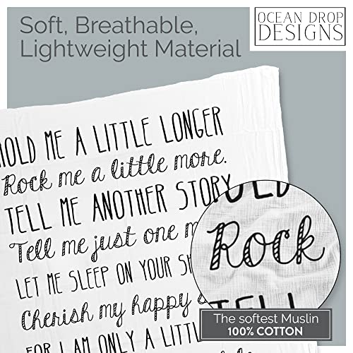 Ocean Drop 100% Cotton Muslin Swaddle Baby Blanket β Hold Me Black Quote with Gift Box for Baptism, Christening Gift, Godson, Goddaughter, Neutral, Baby Shower β Super Soft, Breathable Large 47x47β