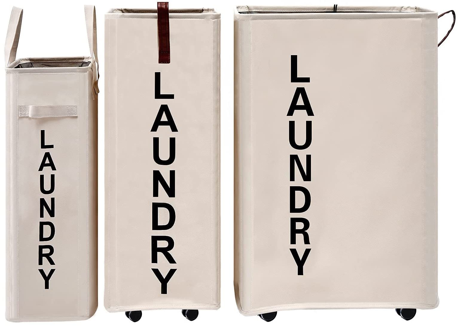 Homlikelan 70L Large Laundry Hamper,Tall Rolling Laundry Basket,Narrow Laundry Basket with Wheels,Slim Laundry Hamper on Wheels Clothes Hamper Laundry Bin 27.5" Beige