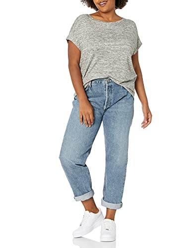 Amazon Brand - Daily Ritual Women's Supersoft Terry Dolman Short-Sleeve Tie-Back Shirt, Heather Grey Spacedye, X-Large