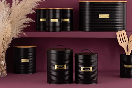 Typhoon Living Otto Airtight Sugar Storage Canister with Bamboo Lid, 1.4 Litre, Matte Black/Gold