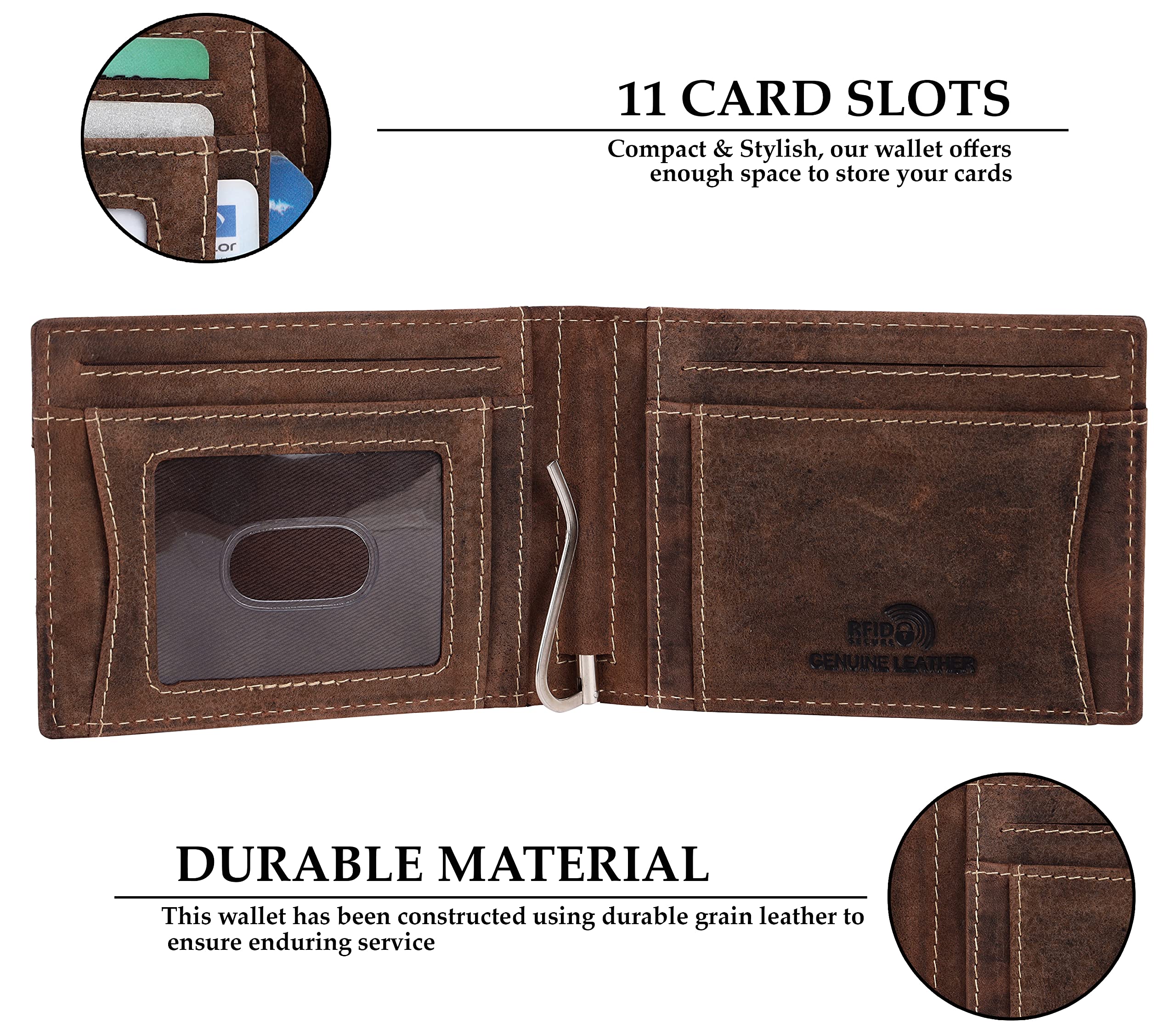 EL TORETTO Wallet for Men Slim Larger Capacity with 12 Slots RFID Blocking Men's Wallet Minimalist Front Pocket Bifold Leather with ID Window and Gift Box (Tan Hunter)