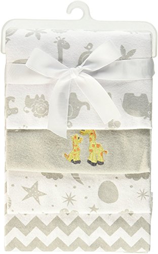 Spasilk Receiving Baby Blanket, 100% Cotton Flannel Blanket, Pack of 4, Gray Giraffe