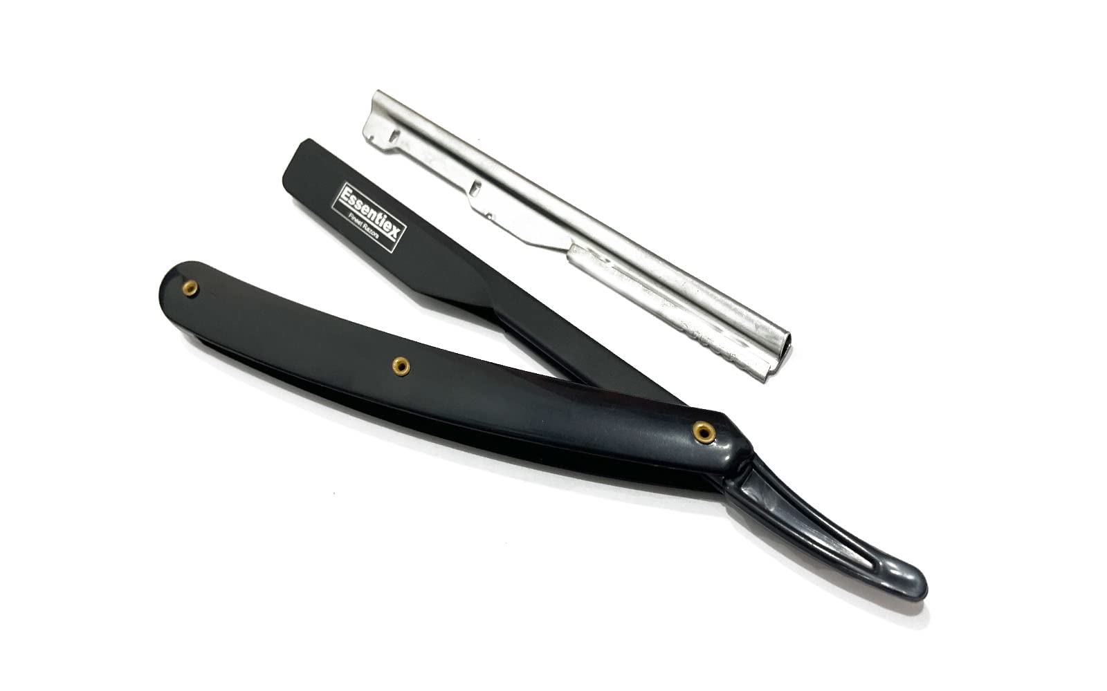 EssentieX Gold Barber Stright Edge Razor for Men 100% Stainless Steel With 25 Half Blades… (Plastic Handy Stainless Steel Head)
