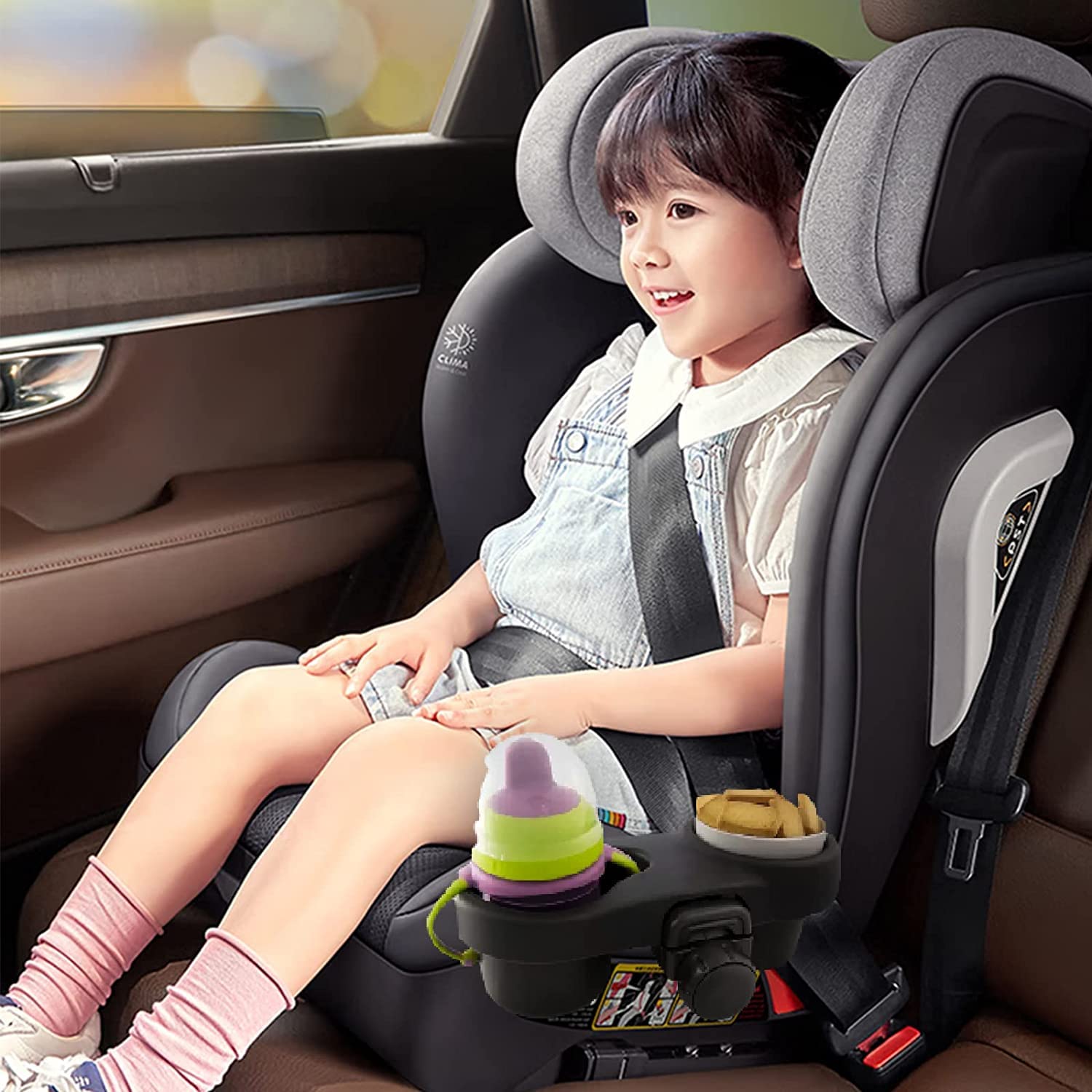 Stroller Snack Tray with Cup Holder, Deluxe Snack Pod,Universal Stroller Snack Attachment, Cup Holder for Stroller,car seat cup holder,Upgraded Removable Non-Slip Grip Clip for Stroller Bar