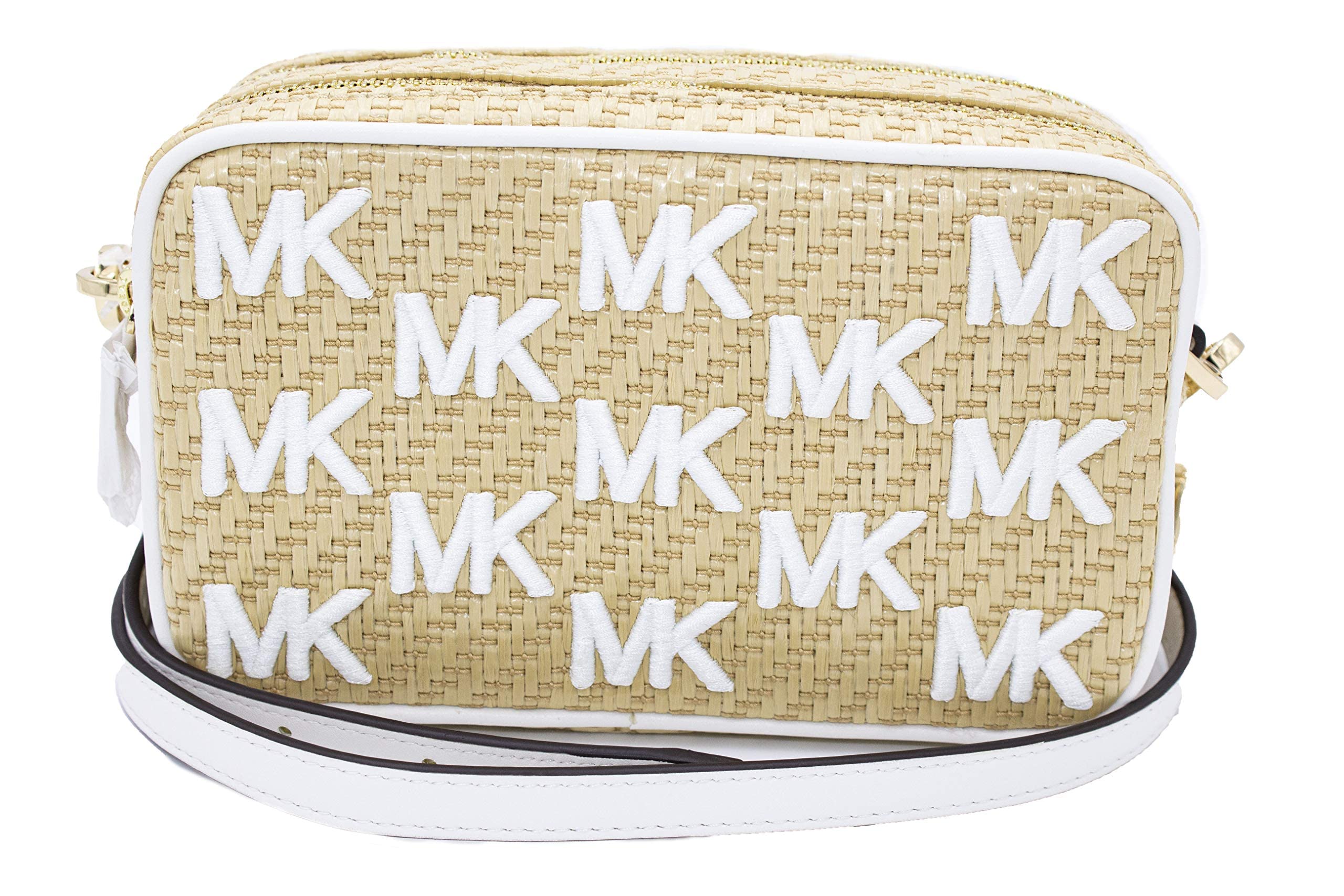 Michael Kors 35T0GWQC1W Kenly Small Camera Straw Python Capsule Optic White Gold hardware Women's Crossbody