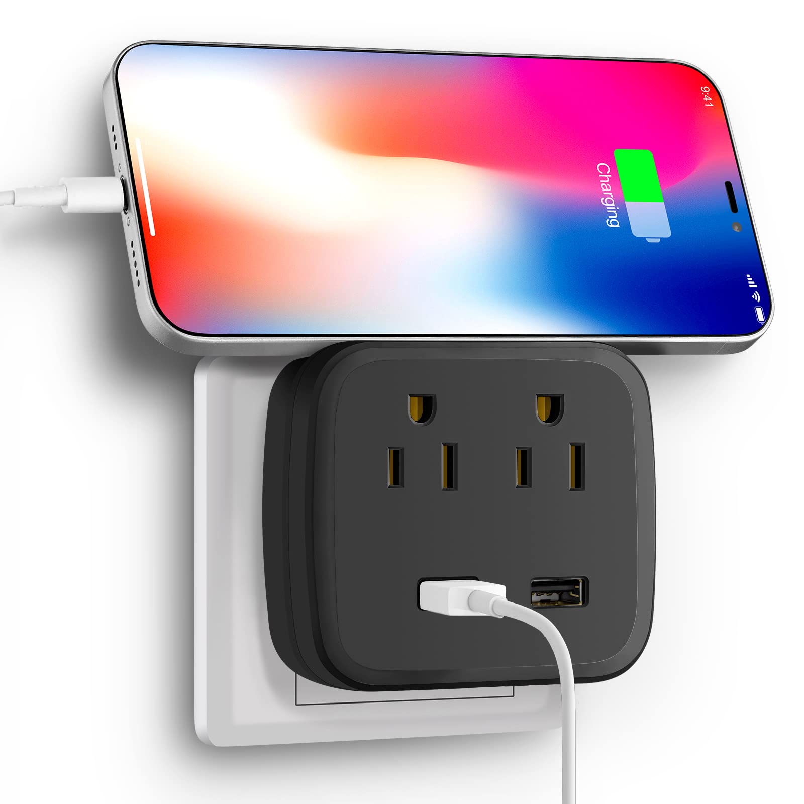 Extender with USB,Multi Plug Outlet Extender with 2 USB Wall Charger,Mini Multiple Power Expander for Dorm Essentials, Home, Office
