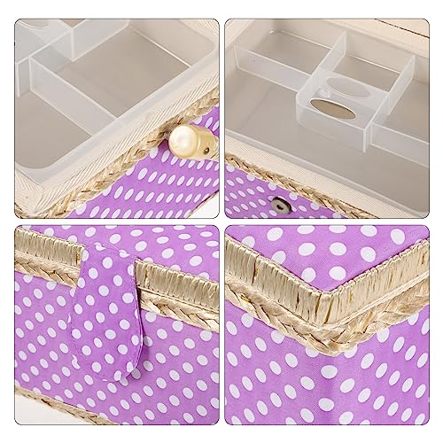 Sewing Storage Organizer with Lid Double-Layer Sewing Box Organizer Accessories Storage Bag Sewing Gifts for Kit, Scissors, Thread, Pins, Needles, Clips Purple