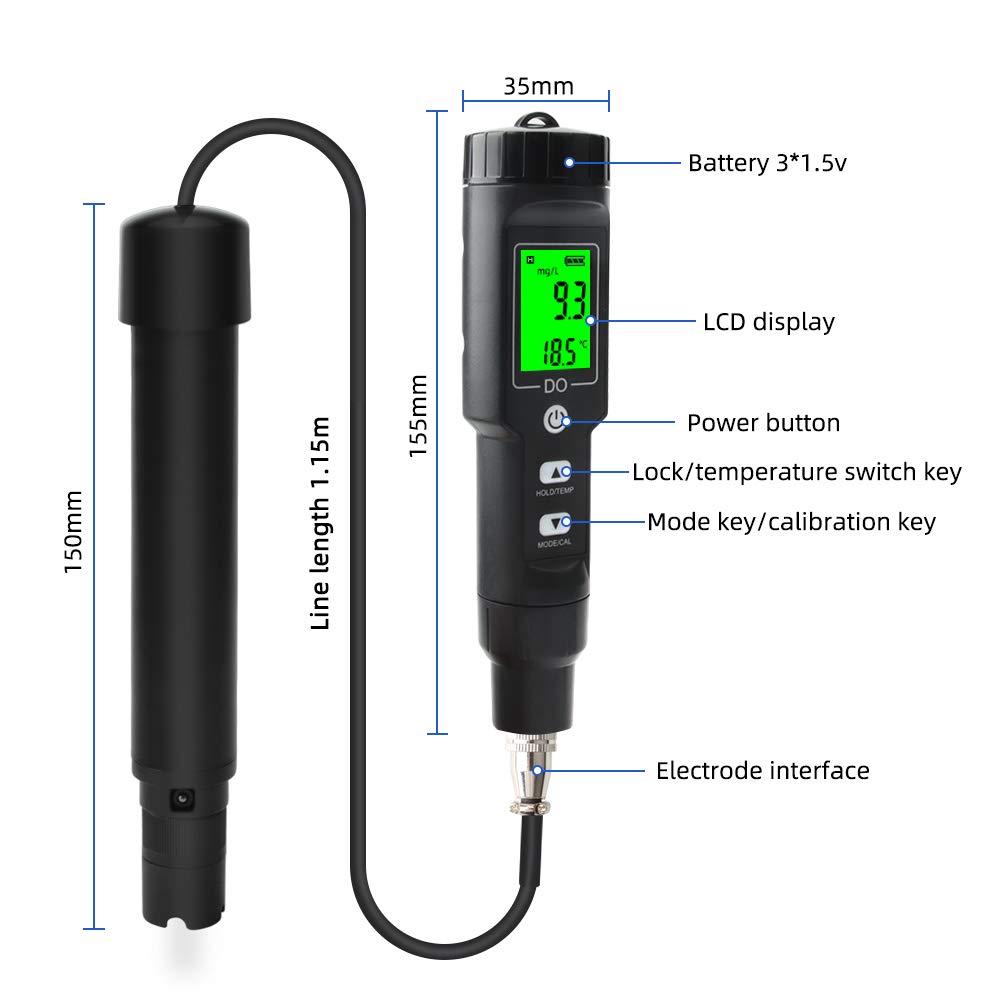 RCYAGO Dissolved Oxygen Meter with Electrode Filling Fluid and Anaerobic Water Calibration Powder