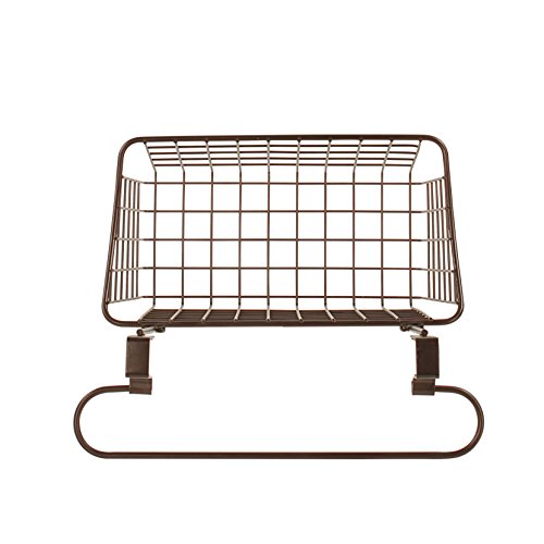 Spectrum Diversified Duo Towel Bar & Medium Basket No Installation 2-in-1 Cabinet Basket & Towel Bar, Under Sink Rustic Farmhouse Storage & Organization, Bronze