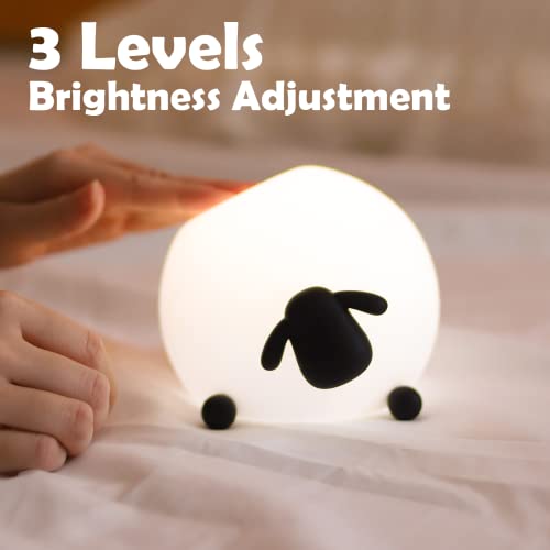 WakeCreator Cute Little Sheep Night Light for Kids with 3 Levels of Brightness Adjustment,USB-C Rechargeable LED Night Light & Tap Control,Cute Lamp,Night Lamp,Aesthetic Lamp