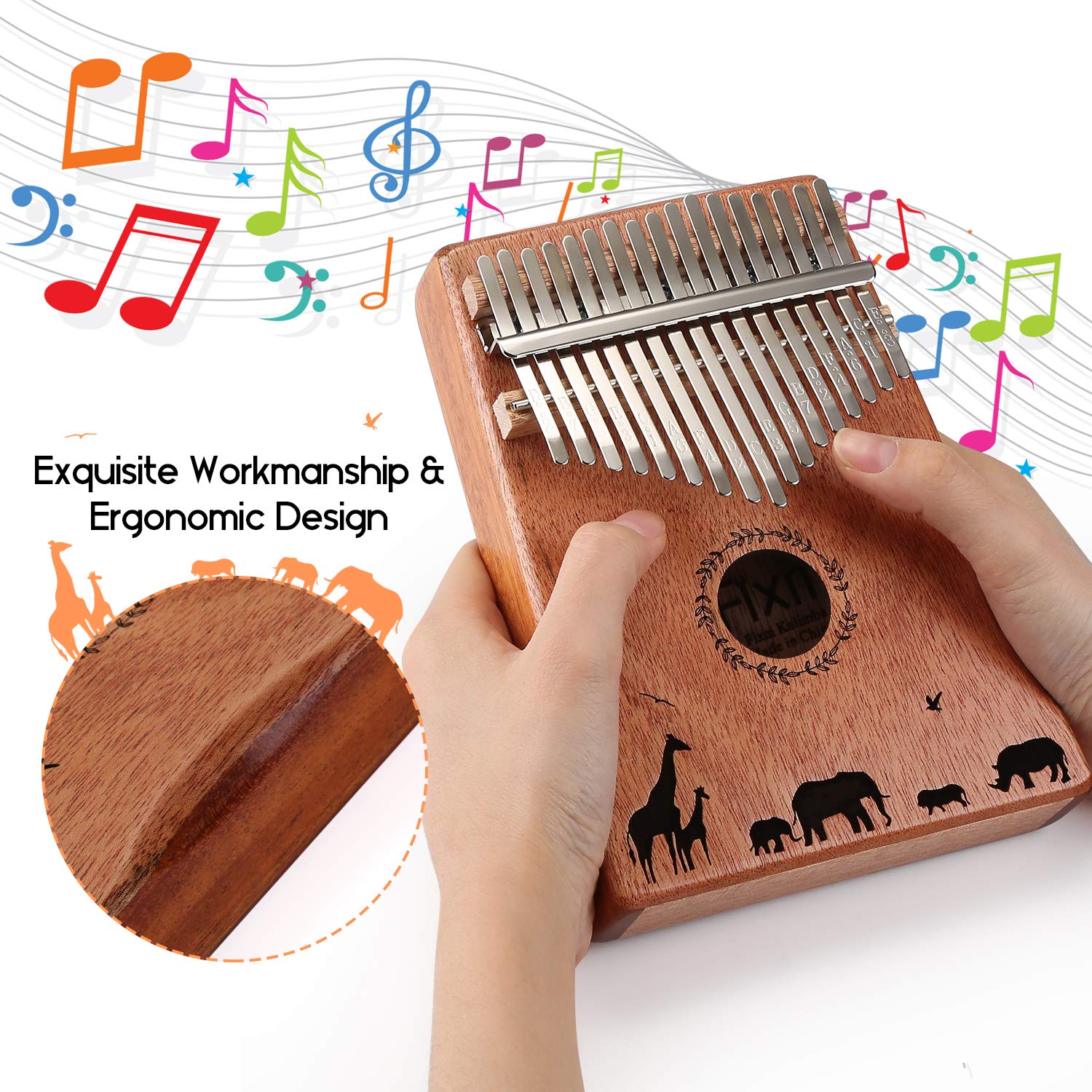 Kalimba, FIXM 17 Keys Thumb Piano with Study Instruction Tuning Hammer and Protective Case, Portable and Easy to Operate, Perfect Gifts for Beginners and Professionals