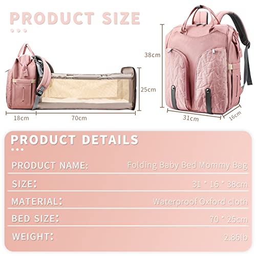 Uguisu Boys and Girls Diaper Backpack,Baby Nappy Bag Backpack,Baby Portable Folding Bed,Baby Large Capacity Multifunctional Diaper Backpack,Baby Gift - Pink