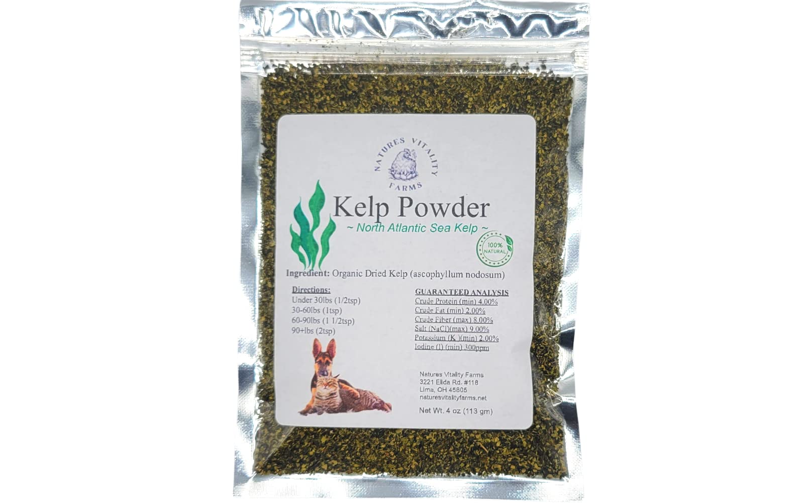 Kelp Powder for Dogs/Cats, Natural North Atlantic Ocean Sea Kelp, Vitamins Minerals and Antioxidants for Ultimate Health (4 Ounce)