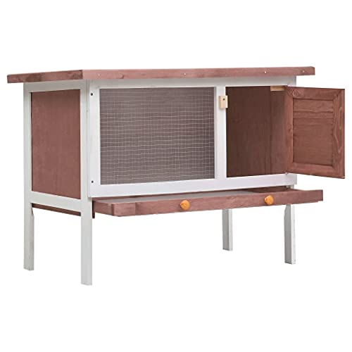 vidaXL Rabbit Hutch, Bunny Cage with Pull Out Tray, Rabbit Enclosure for Indoor and Outdoor, Pet House for Small Animals, Solid Pine Wood