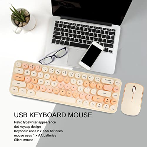 USB Keyboard Mouse, Gaming Keyboard Mouse Low Consumption 3 DPI 2.4G Wireless 68 for Office (Tawny Mixed Color)