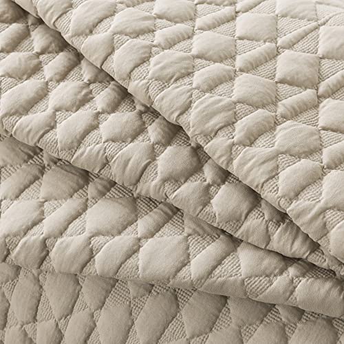 WDCOZY Beige Quit Twin Size Bedding Sets with Pillow Sham, Lightweight Soft Bedspread Coverlet, Quilted Blanket Thin Comforter Bed Cover, All Season Summer Spring, Tan Cream, 2 Pieces, 68x90 inches