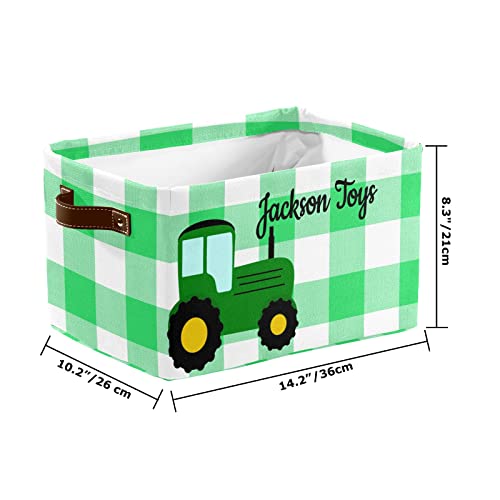 Tractor Green Checkers Personalized Large Storage Box for Toy,Bathroom,Nursery,Home Kitchen Shelves,Custom Closet Decorative Storage Bins 4 Pack