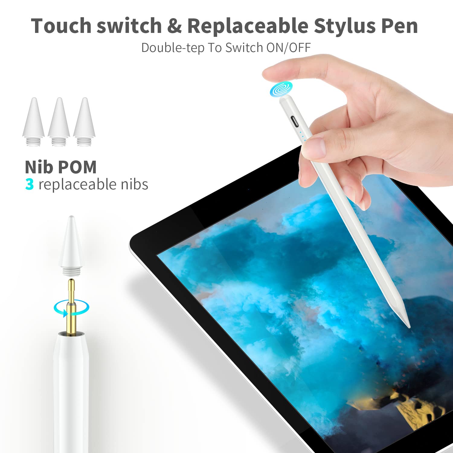 Stylus Pen for iPad, Compatible with Apple Pencil 2nd Generation, iPad Pro 11-inch, iPad Pro 12.9-inch, iPad 6th/7th/8th/9th/10th, iPad Mini 5th/6th, iPad Air 3rd/4th/5th Generation