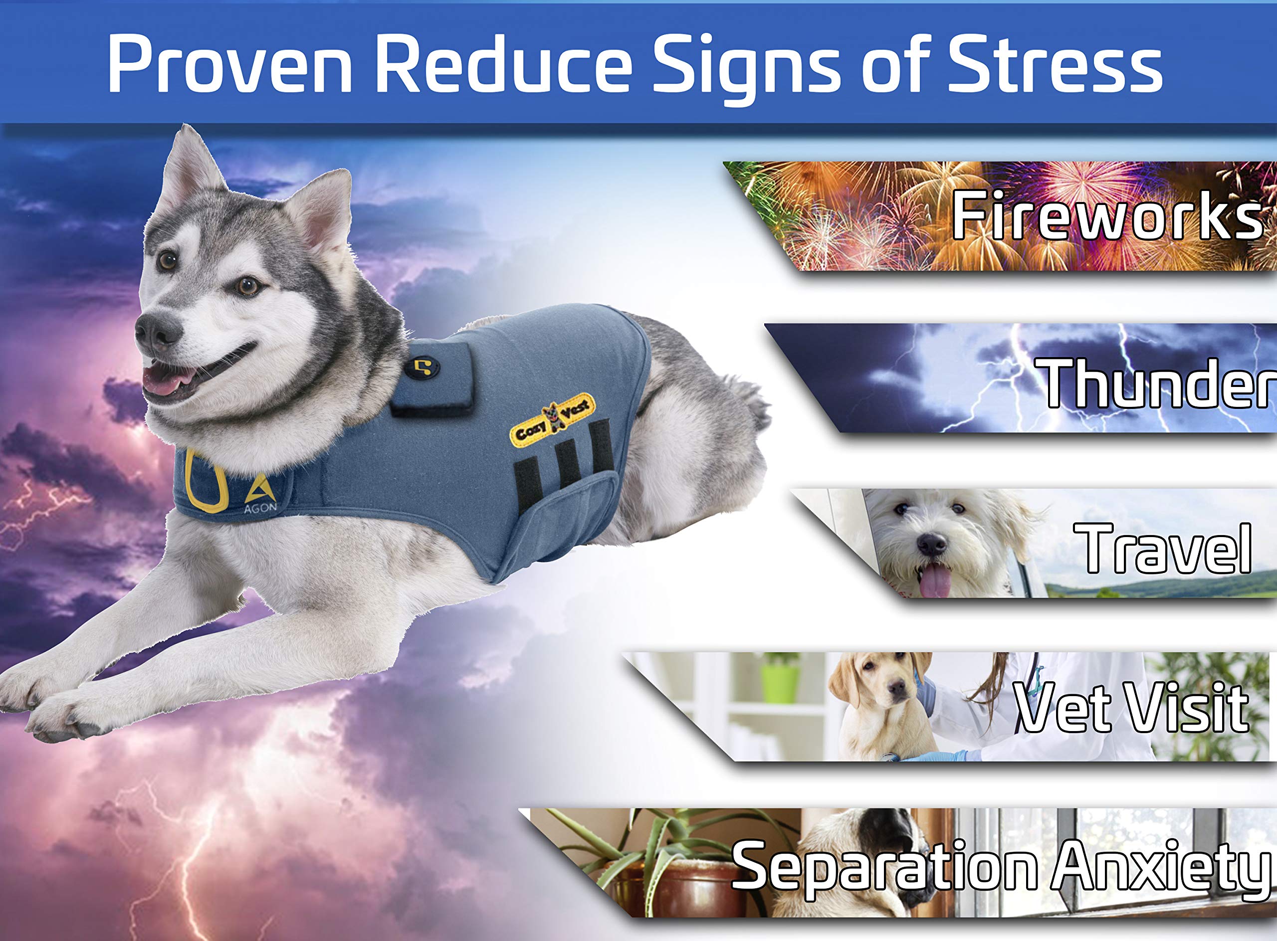 CozyVest® Dog Anxiety Vest 3-in-1 Music & Aromatherapy Shirt, Relaxing Sound & Essential Oils Jacket, Fireworks Thunder Separation & Thunderstorm Canine Stress Relief Coat (Gray, Large [41-64 Lbs])