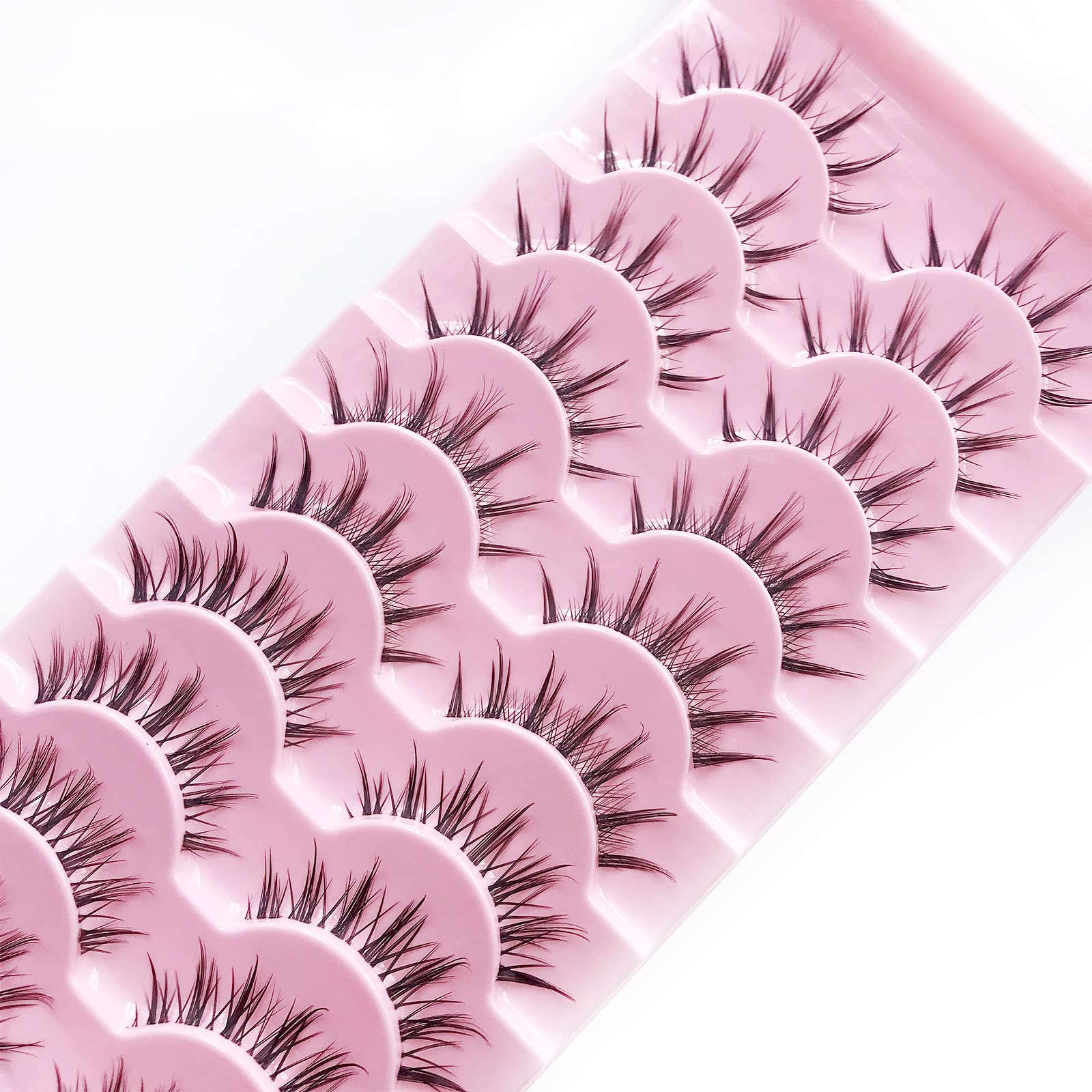 IFLOVEDEKD Manga Lashes Natural Look 10 Pairs Clear Band False Eyelashes 3 Styles Mix Japanese Anime Lashes Natural 3D Wispy Lashes Short Asian False Lashes Reusable Cosplay Eye Lashes