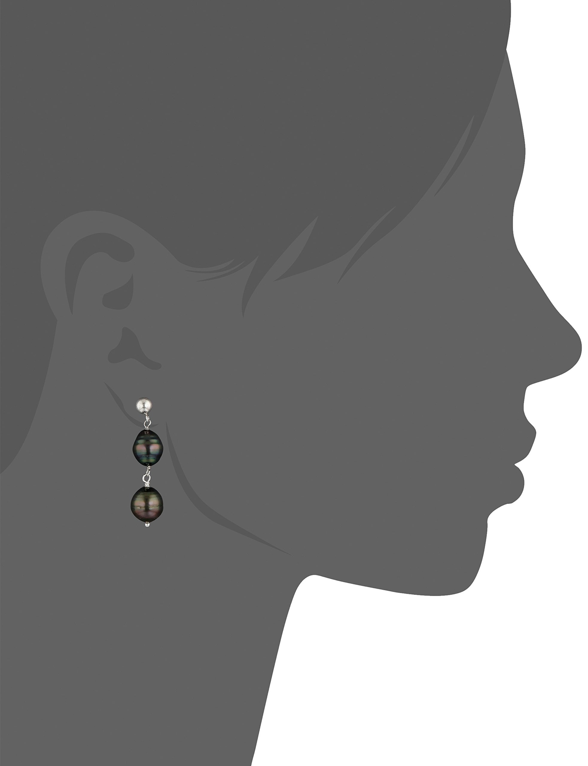 Amazon Collection Sterling Silver 8-12mm Black Baroque Tahitan Pearl Stud Dangle Earrings