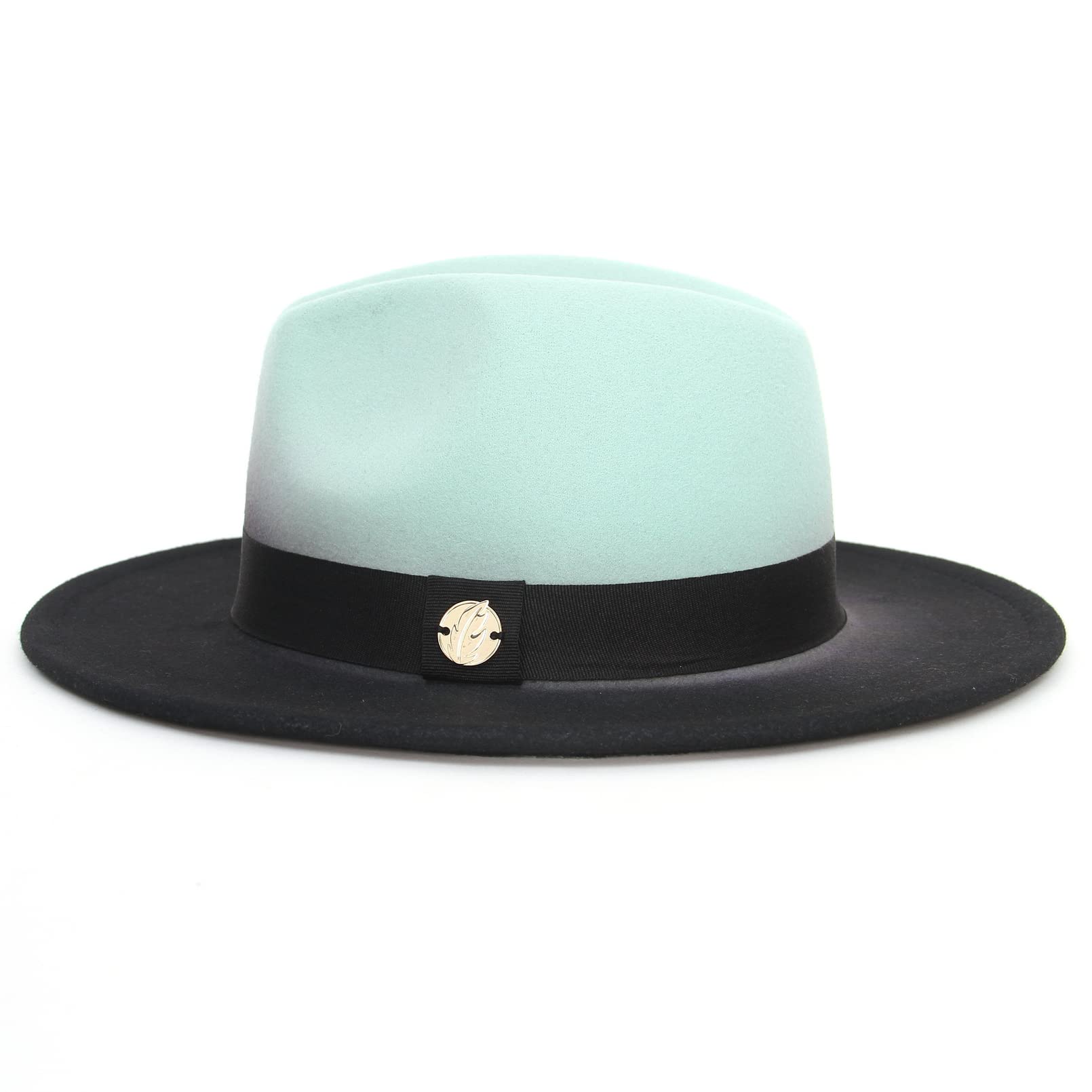 EOZY Gradient Color Fedora Hat for Women & Men Wide Brim Felt Hat with Belt Buckle/Camel