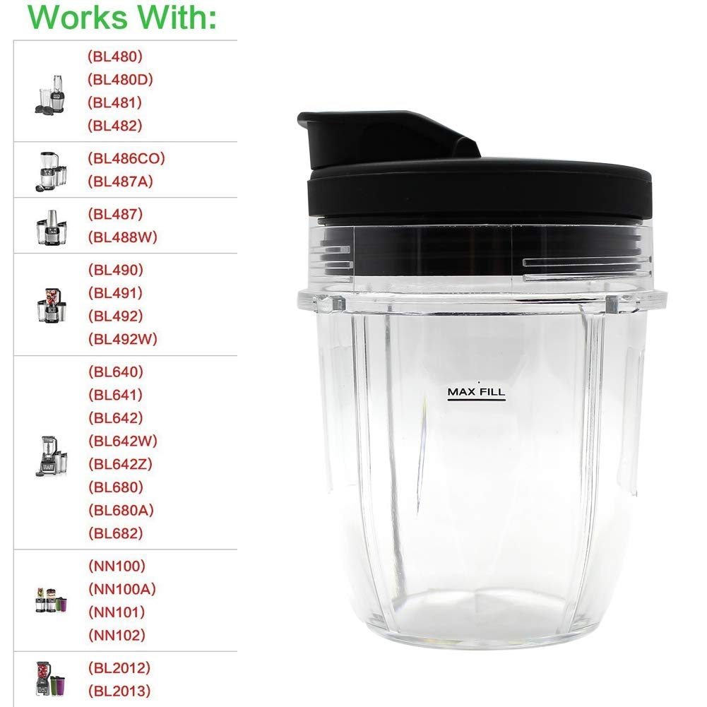 Anbige 2 Packs Replacement Parts Cup with lid, Compatible with Nutri Ninja Blenders BL480 BL482 BL642 NN102 BL682 BL450 BL2013 (2 12oz cup with lid)