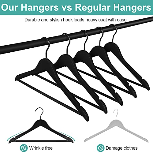 Perfecasa Premium Wooden Clothes Hangers 20 Pack, Suit Hangers with Noise Canceling Hook, Non Slip Pant Bar and Two Open Notches (Black Color)