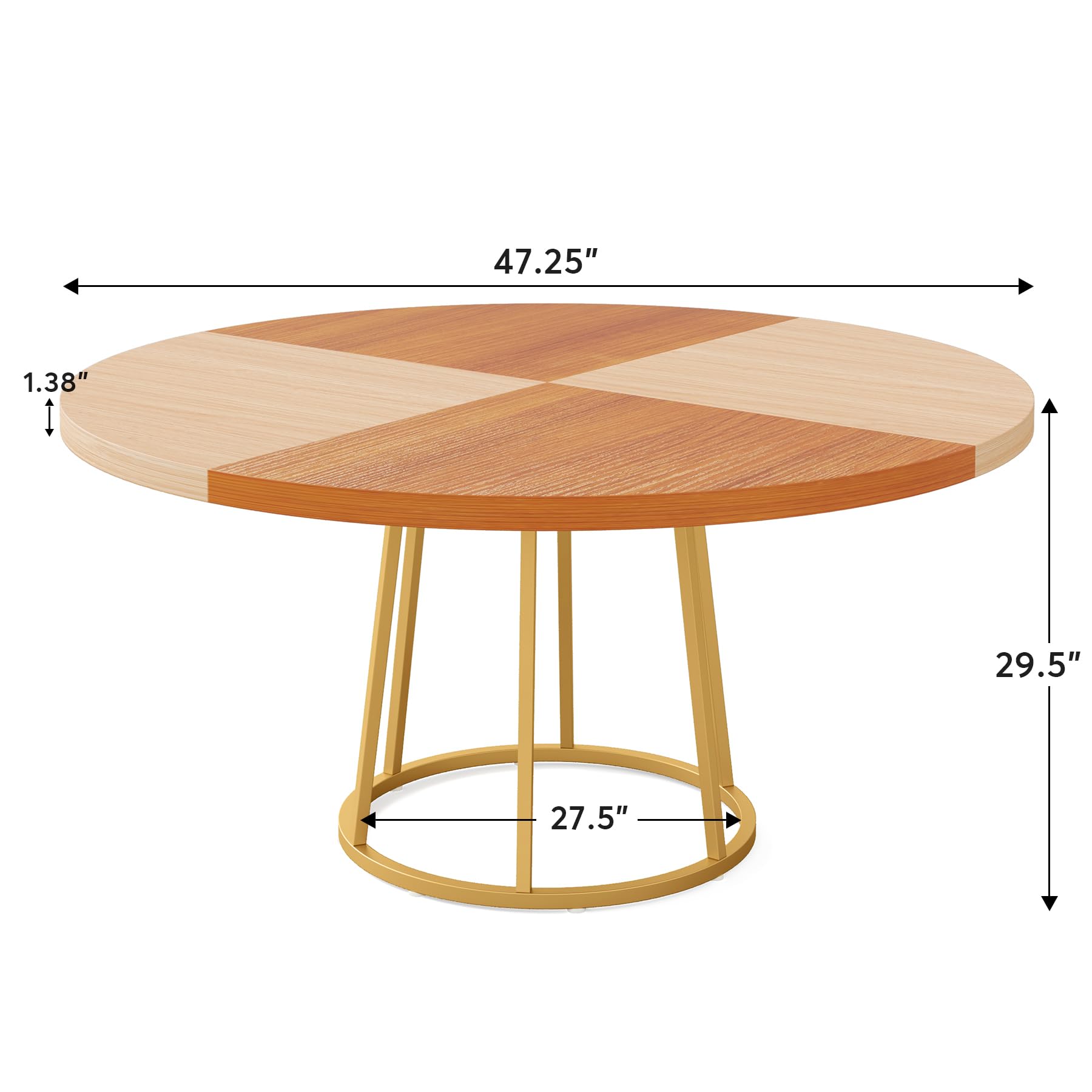 Tribesigns Round Dining Table for 4, 47 inch Kitchen Table Large Dinner Table with Circle Golden Metal Base Wood Grain Top for Home Kitchen Dining Room Living Room, Gold Maple(Only Table)