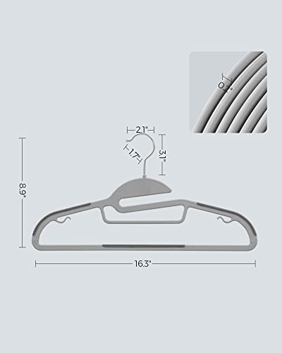 SONGMICS 50 Pack Coat Hangers, Premium Quality Plastic Suit Hangers, Heavy-Duty, S-Shaped Opening, Non-Slip, Space-Saving, 360º Swivel Hook, 16.3 Inches Long, Light Gray and Dark Gray UCRP41G-50