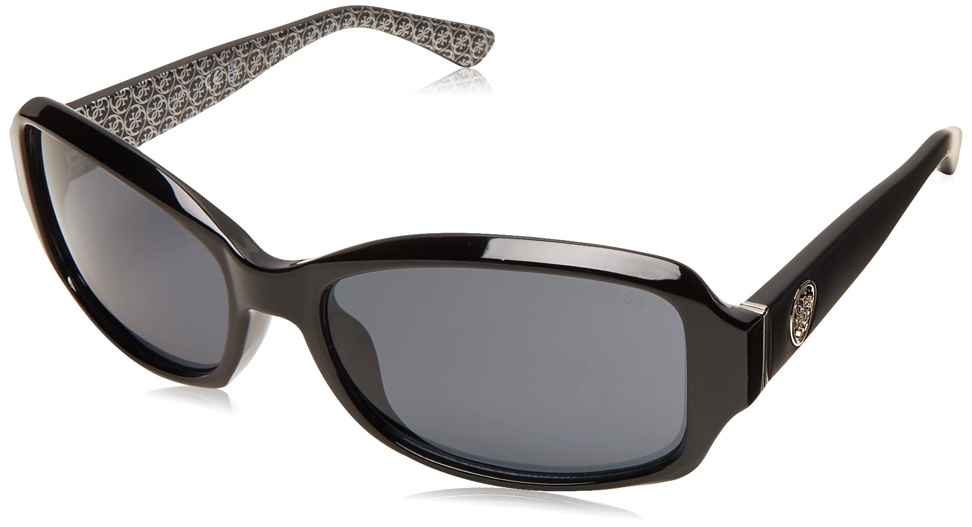GUESS Women's Gu7410 Rectangular Sunglasses, Shiny Black & Smoke, 55 mm + 1
