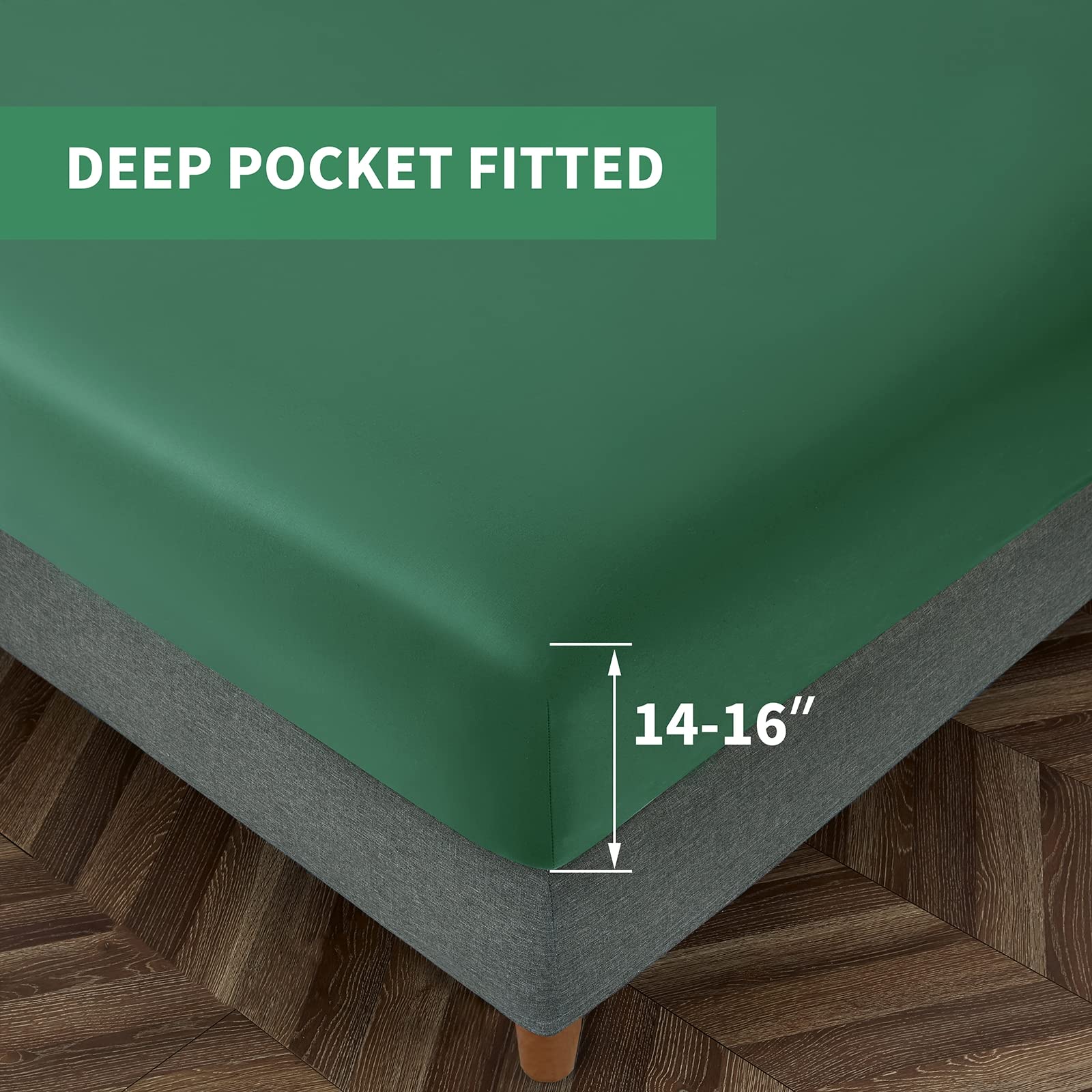 Entisn 4pcs 600 Thread Count 100% Cotton Sheets for Queen Size Bed, Dark Green Bedding Sheets & Pillowcases, Hotel Luxury Bed Sheet with Elasticized 16" Deep Pocket, Ultra-Soft & Silky Sateen Weave