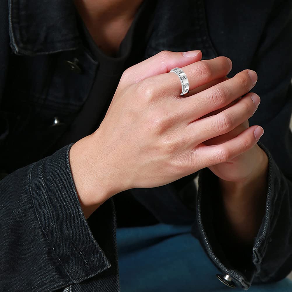 yfstyle Star Moon Spinner Ring 6mm Stainless Steel Fidget Anxiety Ring with Cubic Zircon Sliver Engagement Promise Band Ring Size Silver B-10