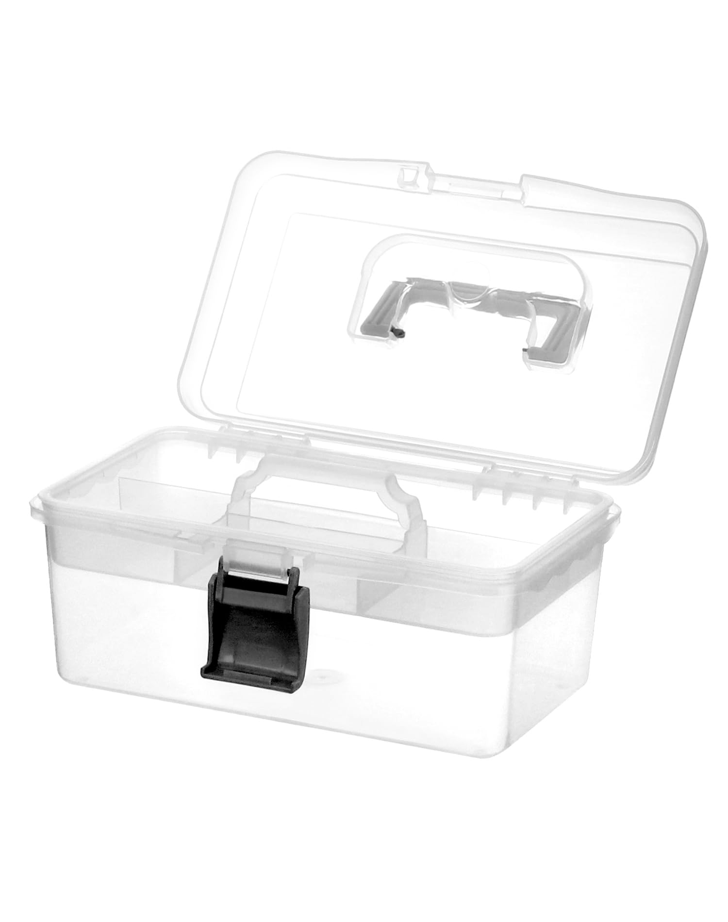 QWORK Clear Empty First Aid Storage Box with Removable Tray and Locking Latch - Plastic Storage Case Large Capacity Multifunctional Organizer for Jewelry, Makeup, and Crafts Supplies, 5"H x 6"W x 10"L