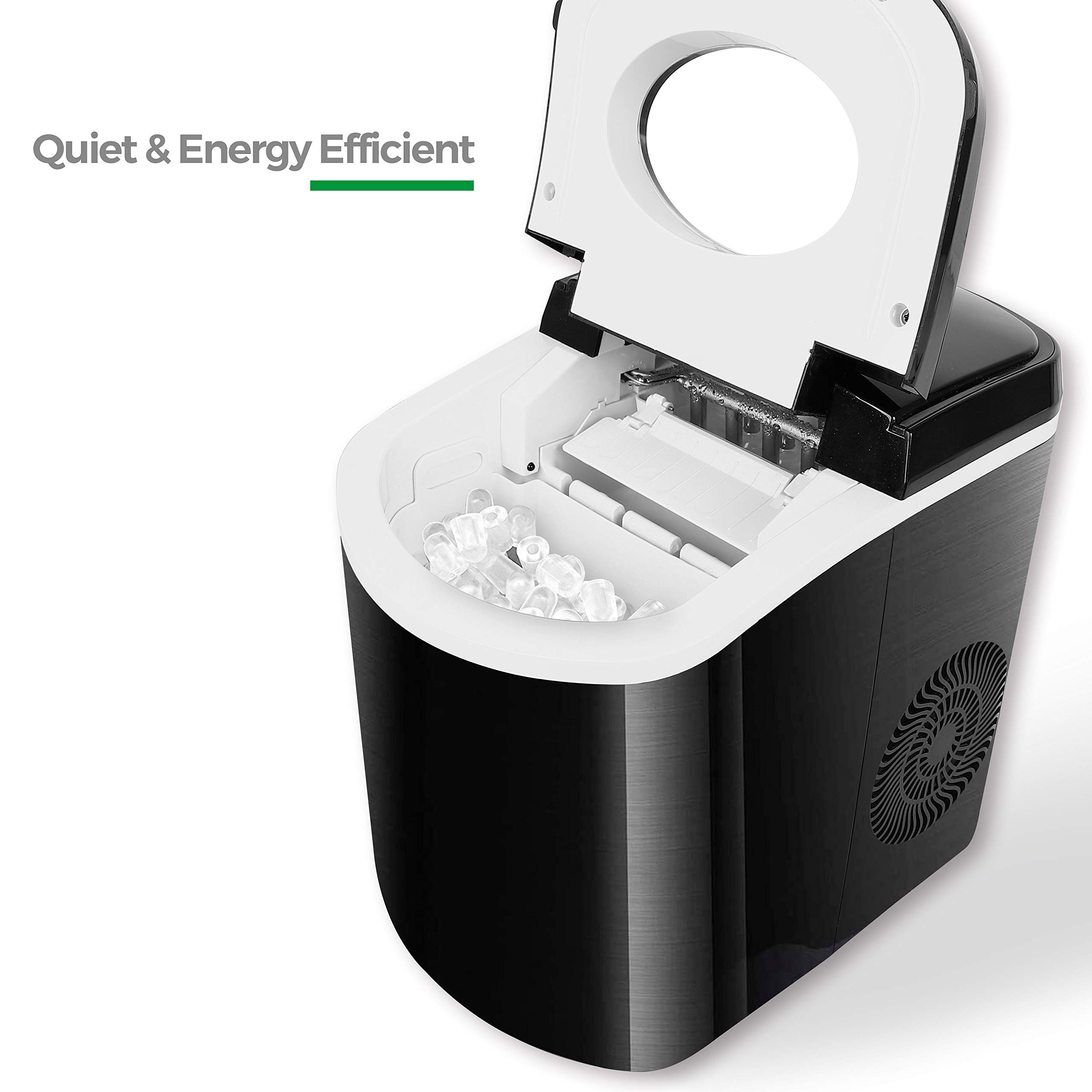 Caynel Countertop Ice Maker Machine β 9 Ice Cubes Ready in 6 Mins - 26LBS/24Hrs, LED Indicator Lights β Compact Portable Ice Cube Maker with Ice Scoop and Basket for Home Office Bar Party (M, 1)