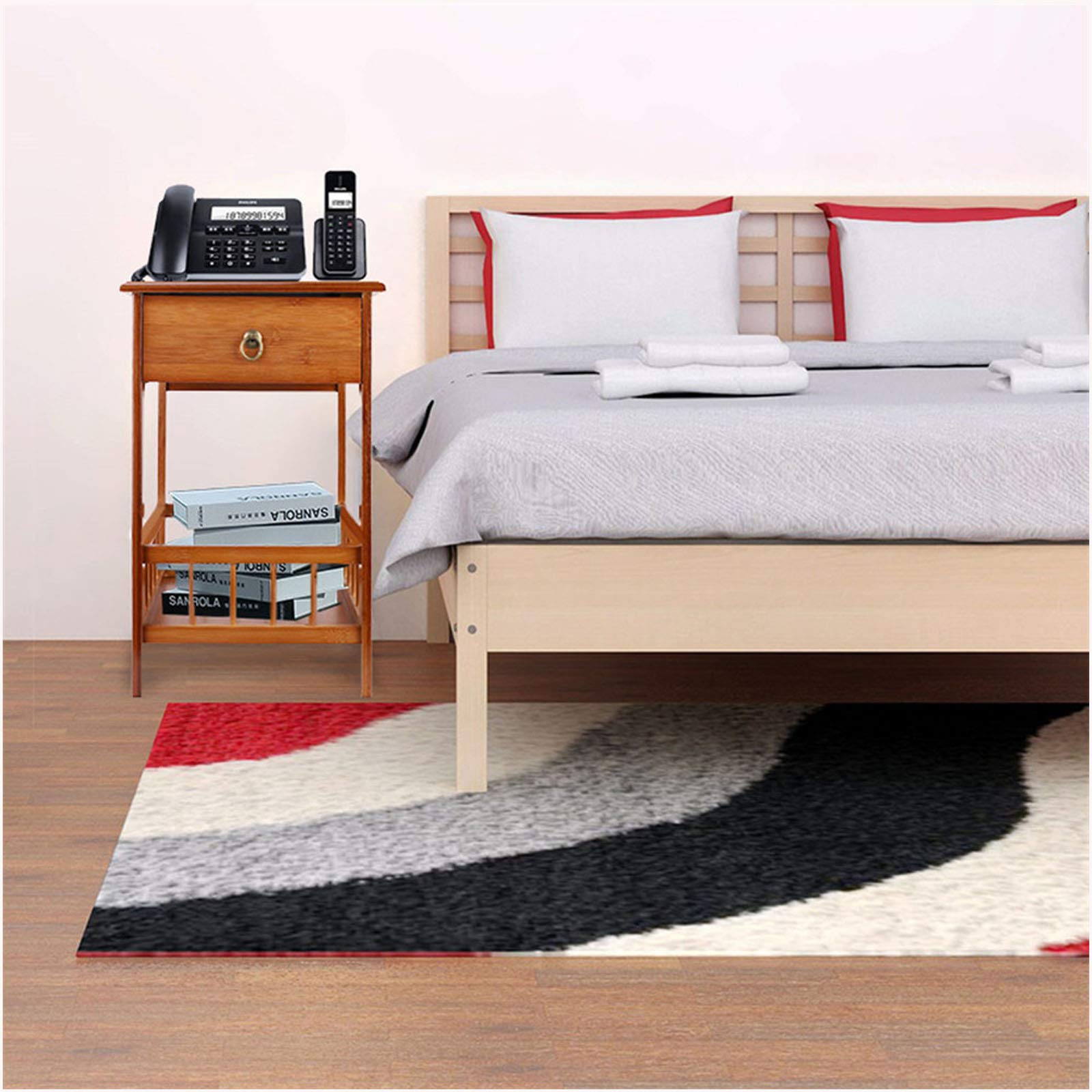 Wisfor Bamboo End Side Table Nightstand with Drawer for Bedroom Bedside (Brown, 2 Tier)
