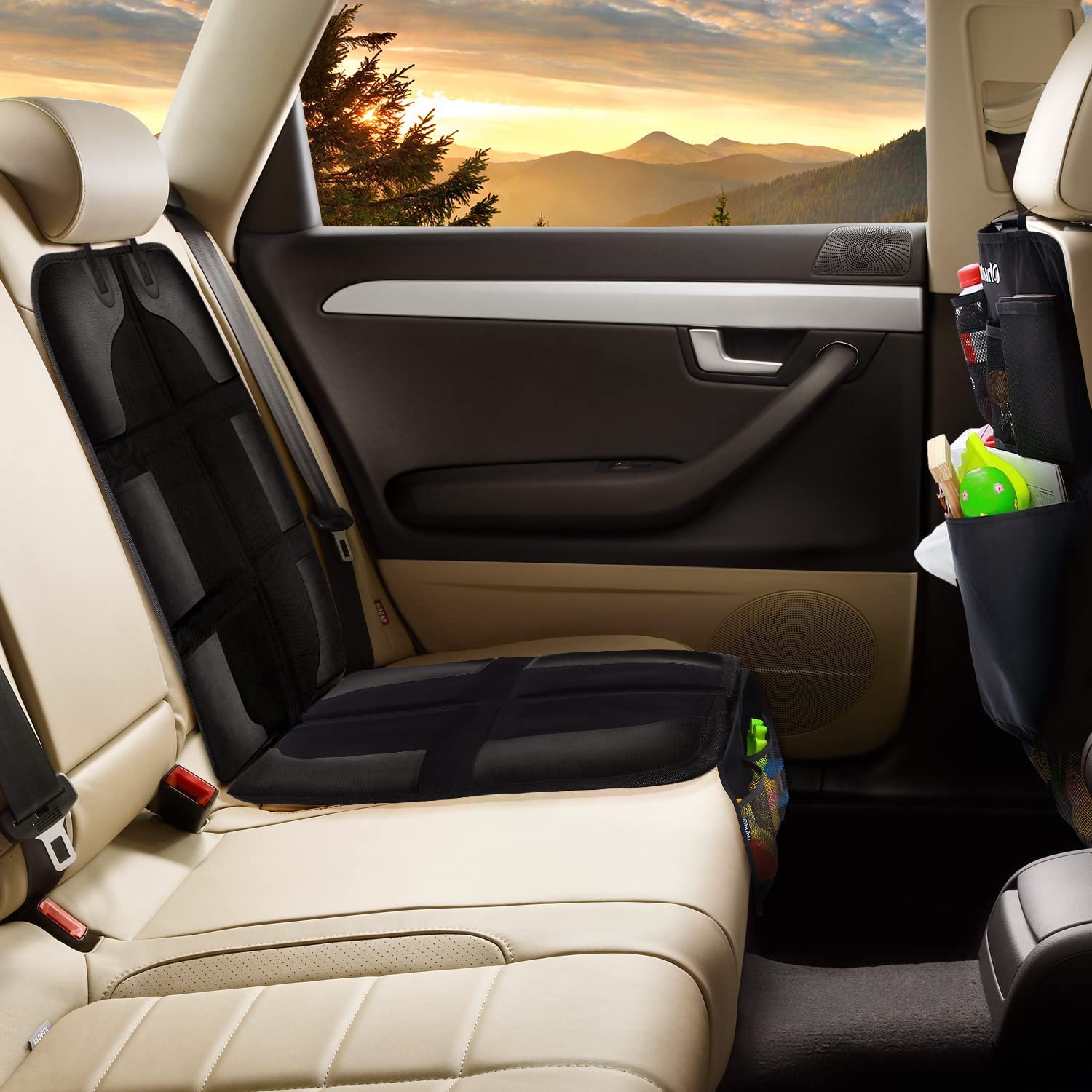 Ohuhu Car Seat Protector and Kick Mat, Thickest Auto Seat Cover for Carseats and Kids Kick Mats with Backseat Organizer