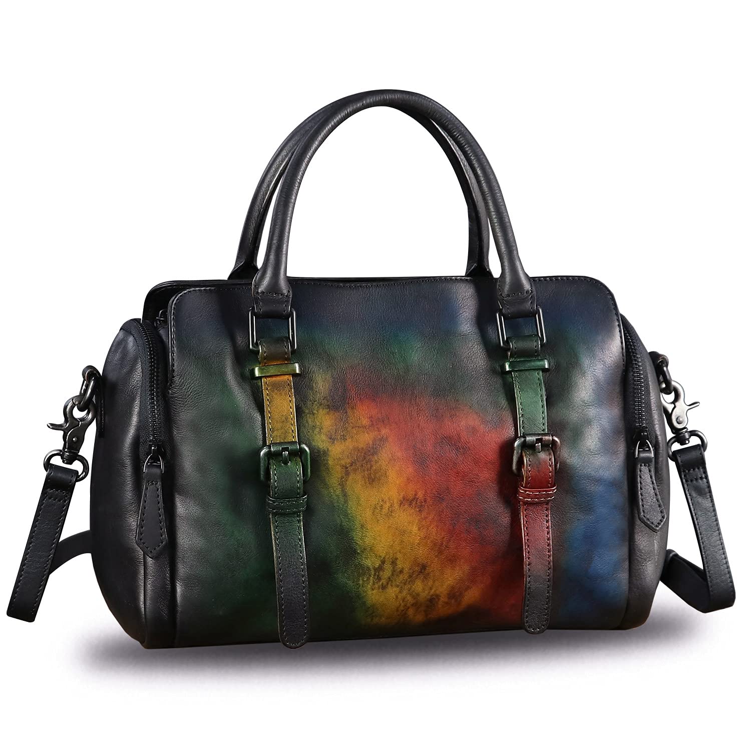 Genuine Leather Satchel Purse for Women Retro Cowhide Handmade Top Handle Handbag Designer Crossbody Bag Purse (Multicolor)