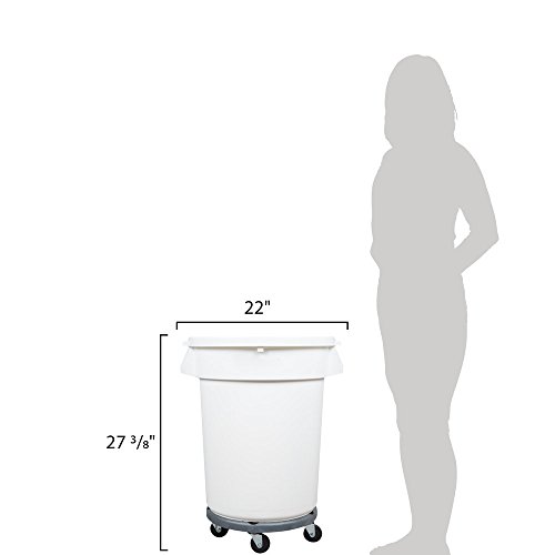 TableTop King 27432IBKIT 32 Gallon White Ingredient Bin/Trash Can, Lid, and Dolly Kit