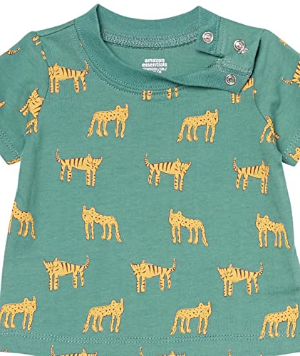 Amazon Essentials Baby Boys' Short-Sleeve Tee, Pack of 5, Beige Crocodile/Green Tiger/Olive/Yellow/Stripe, 0-3 Months