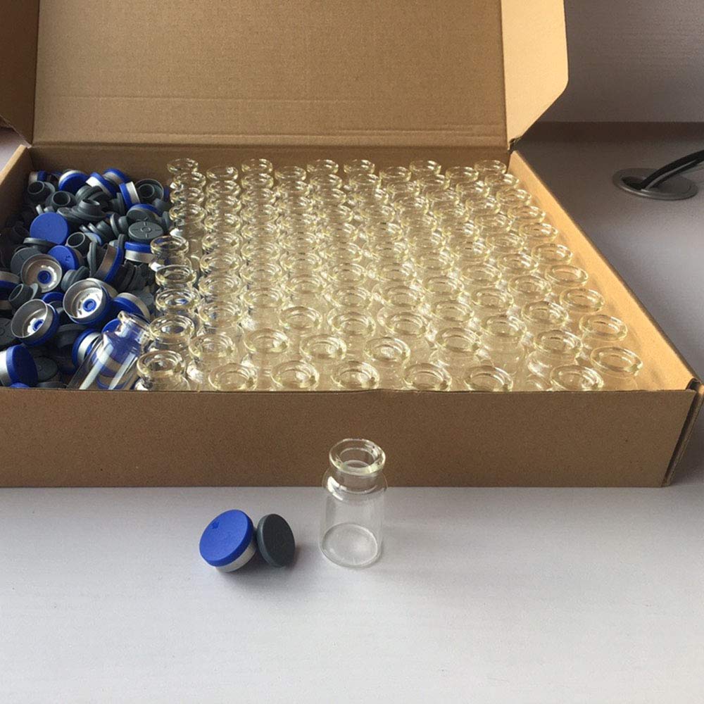 LabZhang 100pcs 10ml Vials-Glass Clear Bottom Headspace Vial with Plastic-Aluminum Flip Off Caps and Rubber Stoppers,Transparent Glass Headspace Vials,10ml Capacity(Transparent)