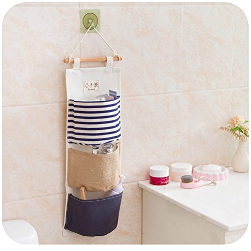 OPOO Fabric Wall Door Closet Hanging Storage Bag Small Cotton Hanging Pocket Door Hanging Organizer 3 Pockets