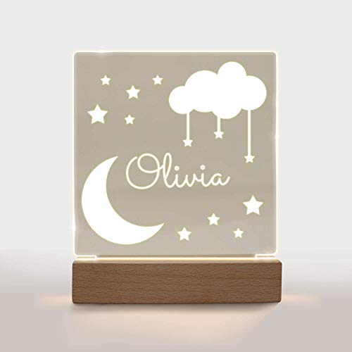 Personalized Night Light for Kids Girls Boys Customized Gifts for Baby Boy Bedroom Moon and Stars